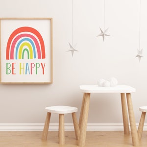 Be Happy Print, Playroom Wall Art, Playroom Print, Toddler Room Prints ...