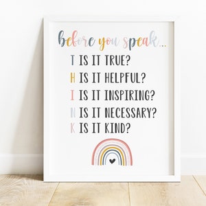 DIGITAL FILE, Before You Speak Think, Homeschool Wall Art, Homeschool ...