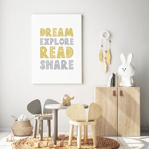 DIGITAL FILE, Dream Explore Read Share Print, Nursery Print, Nursery ...
