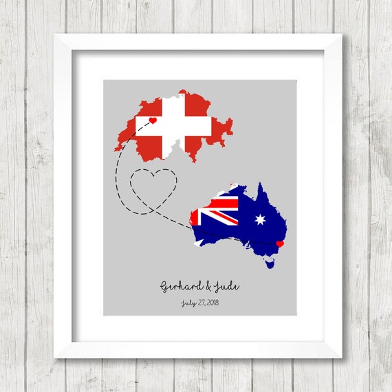 International Love Map Two Countries One Print Berne | Etsy