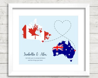 International Love Map Two Countries One Print Memphis - Etsy
