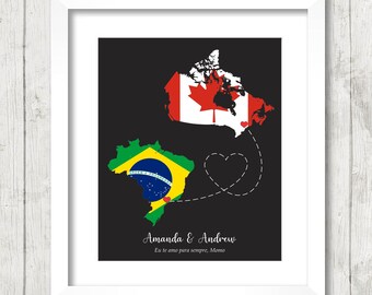 International Love Map Two Countries One Print Memphis - Etsy
