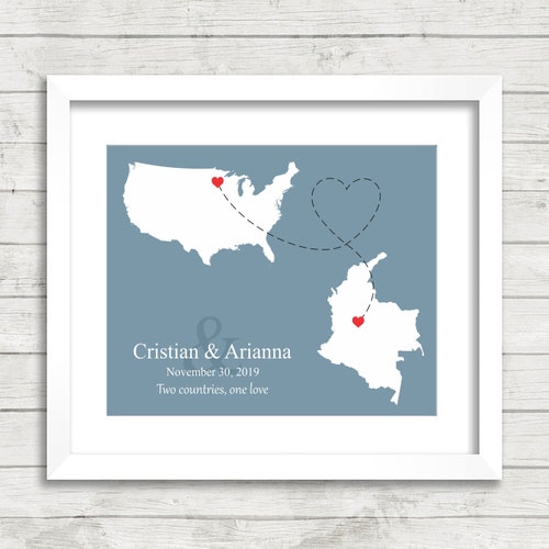 International Love Map Art Long Distance Relationship Gift - Etsy UK