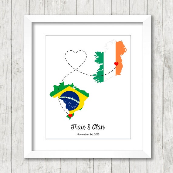 International Love Map two Countries One Print Kildare | Etsy