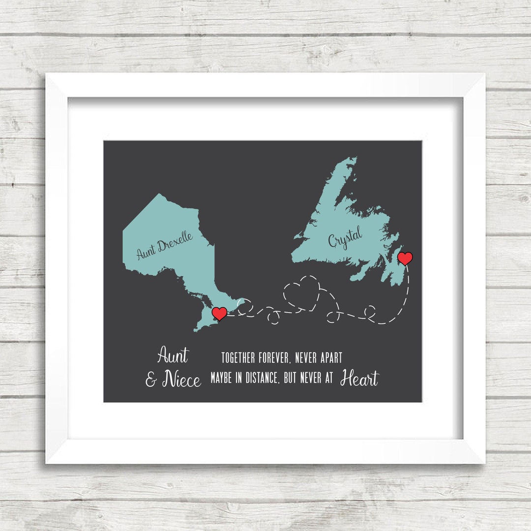 Family Love Map Aunt & Niece Two Provinces One Print - Etsy