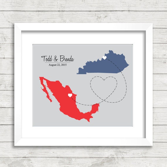 8x10 International Love Map Two Countries One Print | Etsy