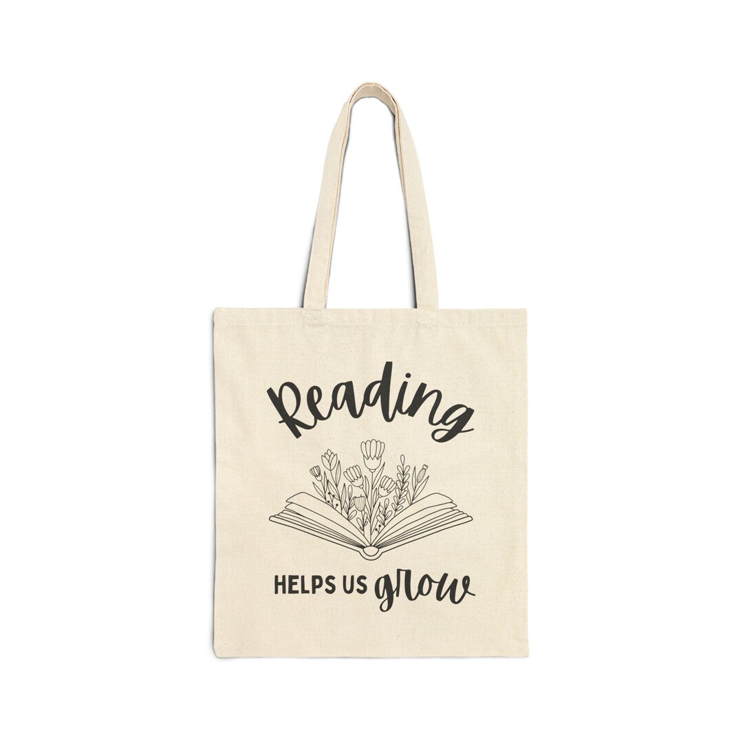 Reading Helps Us Grow Canvas Tote Bag, School Library Book Lover Gift ...