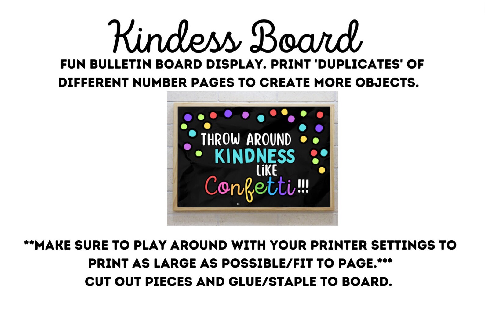 Kindness Confetti Classroom Decor - Bulletin Letters - PDF Files - Etsy
