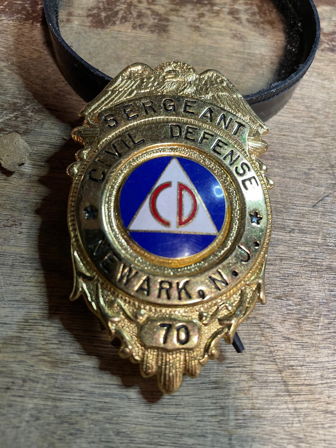 Vintage Newark New Jersey Civil Defense Badge Sergeant Gold Metal 70 NJ ...