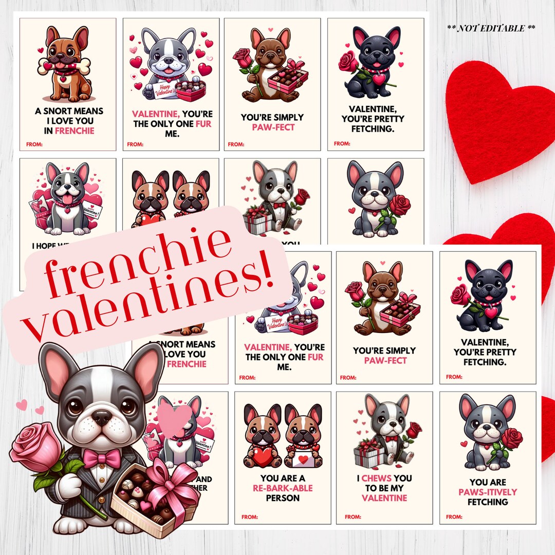 Frenchie Dog Valentines Printable - Etsy