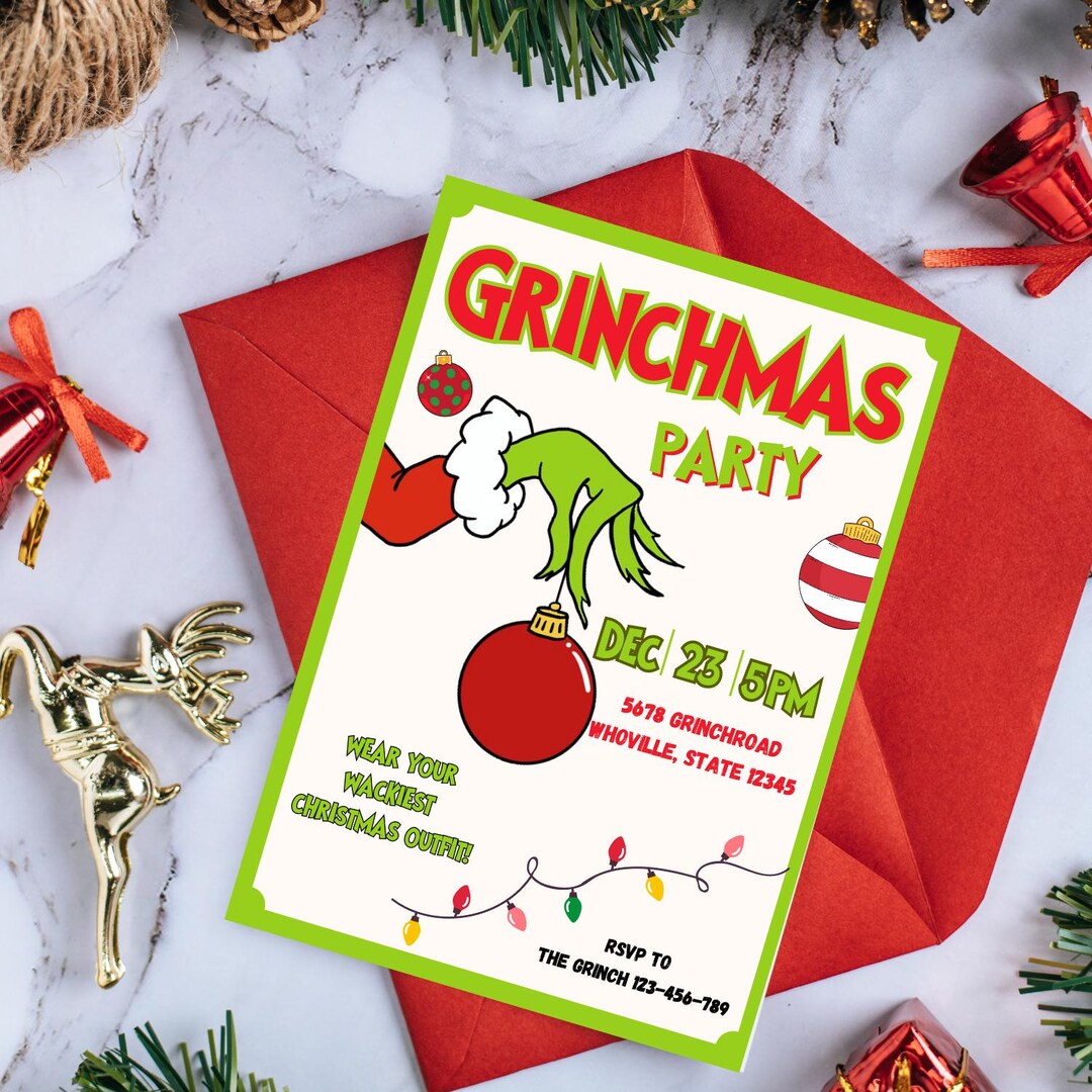 Personalised Grinch Party Invitation, Grinchmas Party Invite, Christmas ...