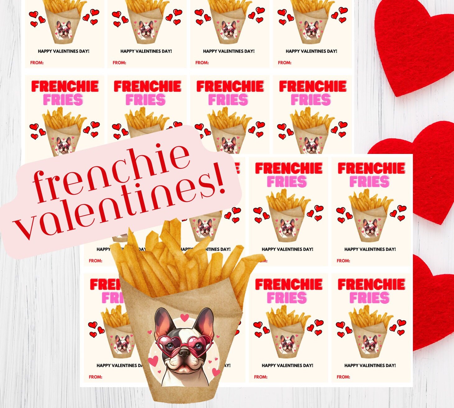 Frenchie Fries Dog Valentines Printable - Etsy
