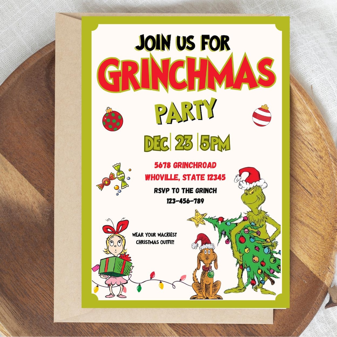 Personalised Grinch Party Invitation, Grinchmas Party Invite, Christmas ...