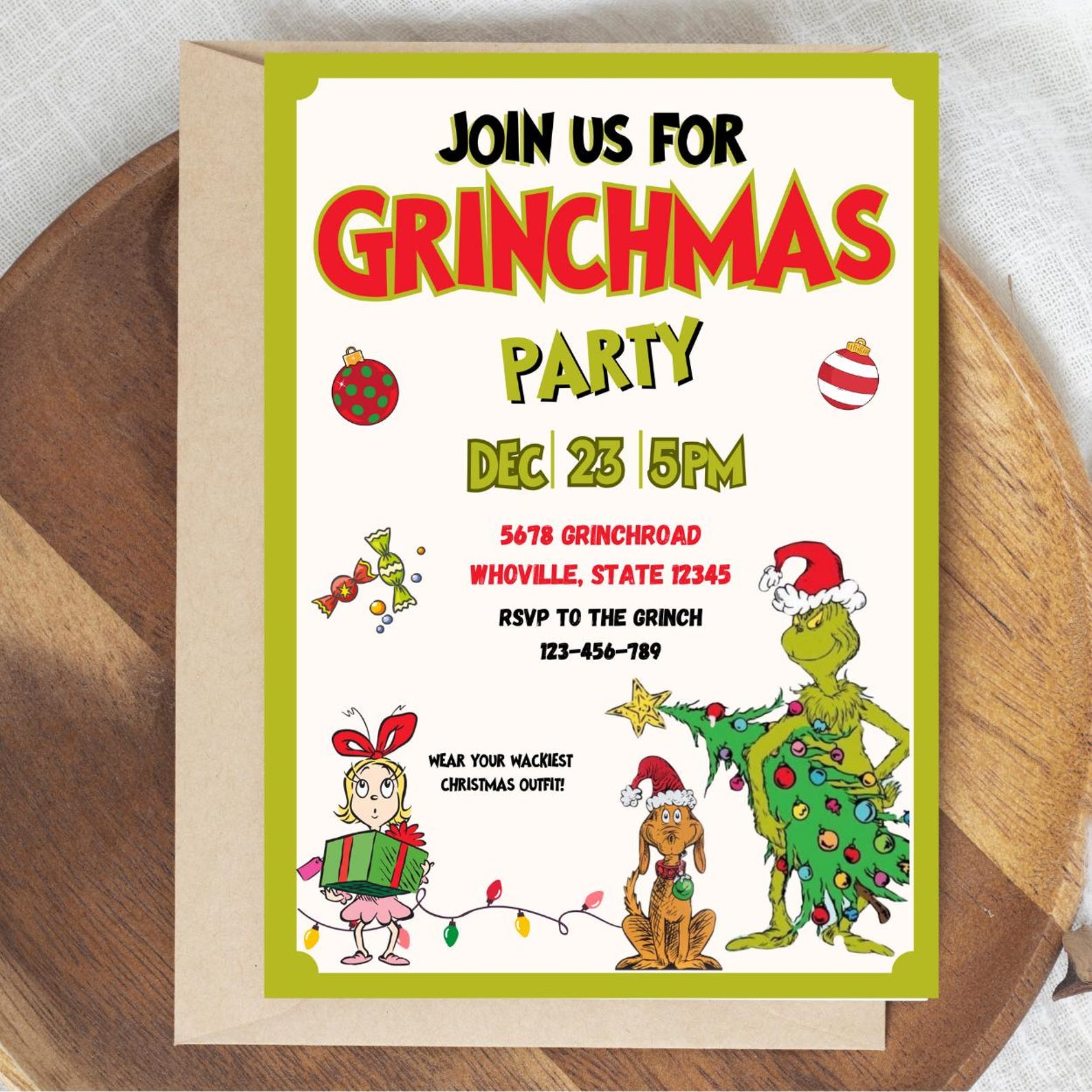 Personalised Grinch Party Invitation, Grinchmas Party Invite, Christmas ...