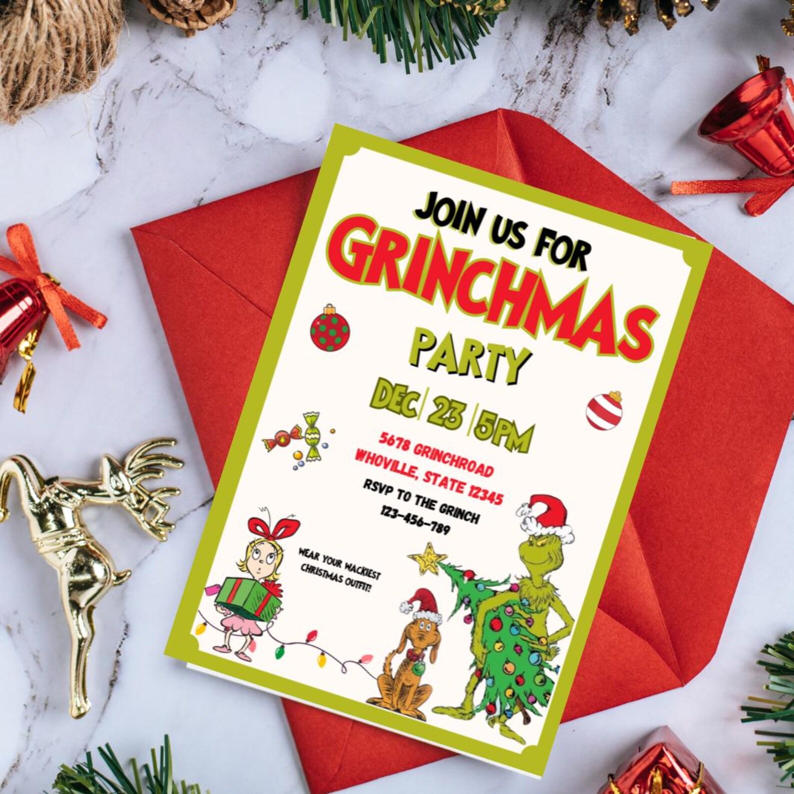 Personalised Grinch Party Invitation, Grinchmas Party Invite, Christmas ...