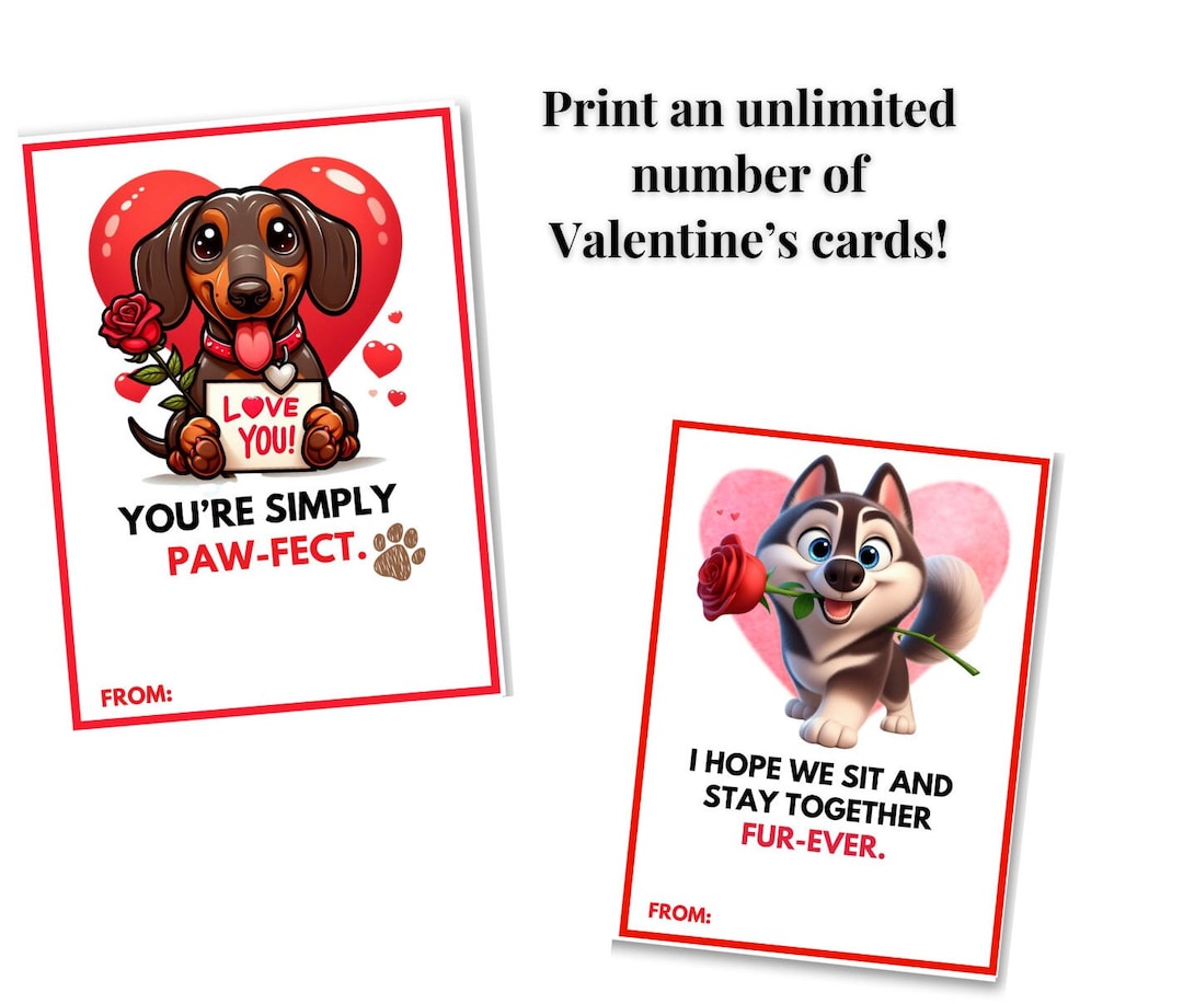 Cute Dog Valentine Printables, AI Generated Dogs, Puppies - Etsy