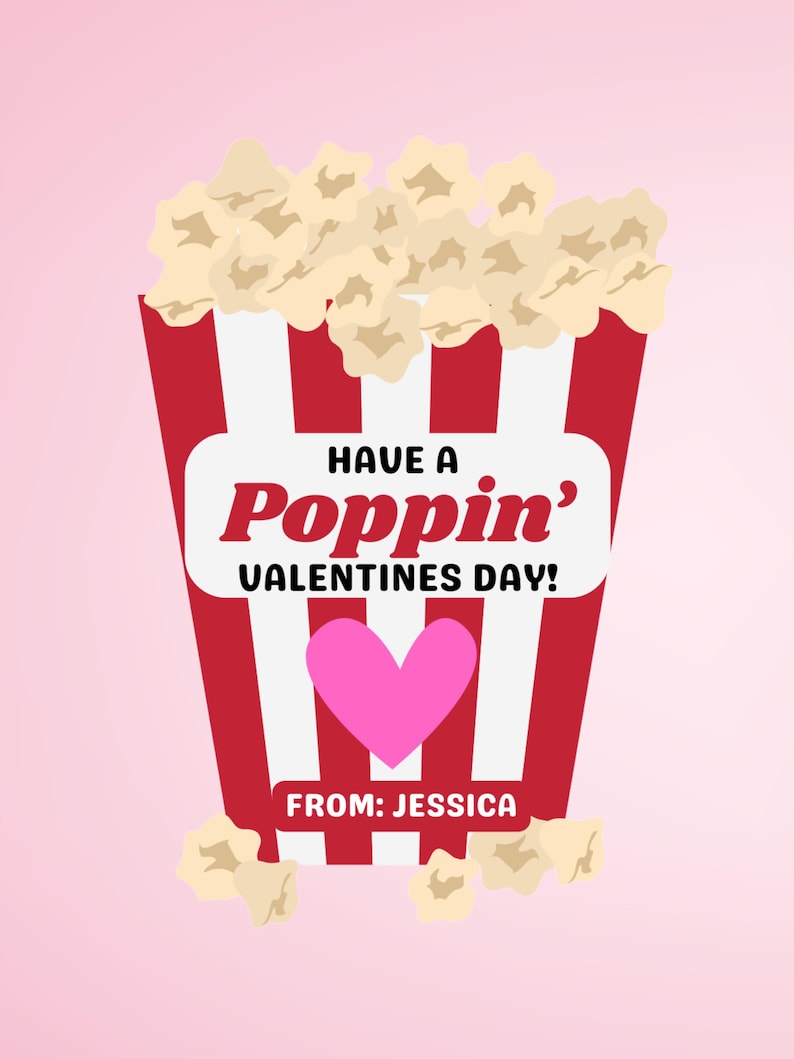 Kids Valentines Popcorn Stickers, Cute Kids Poppin' Valentine's Day ...