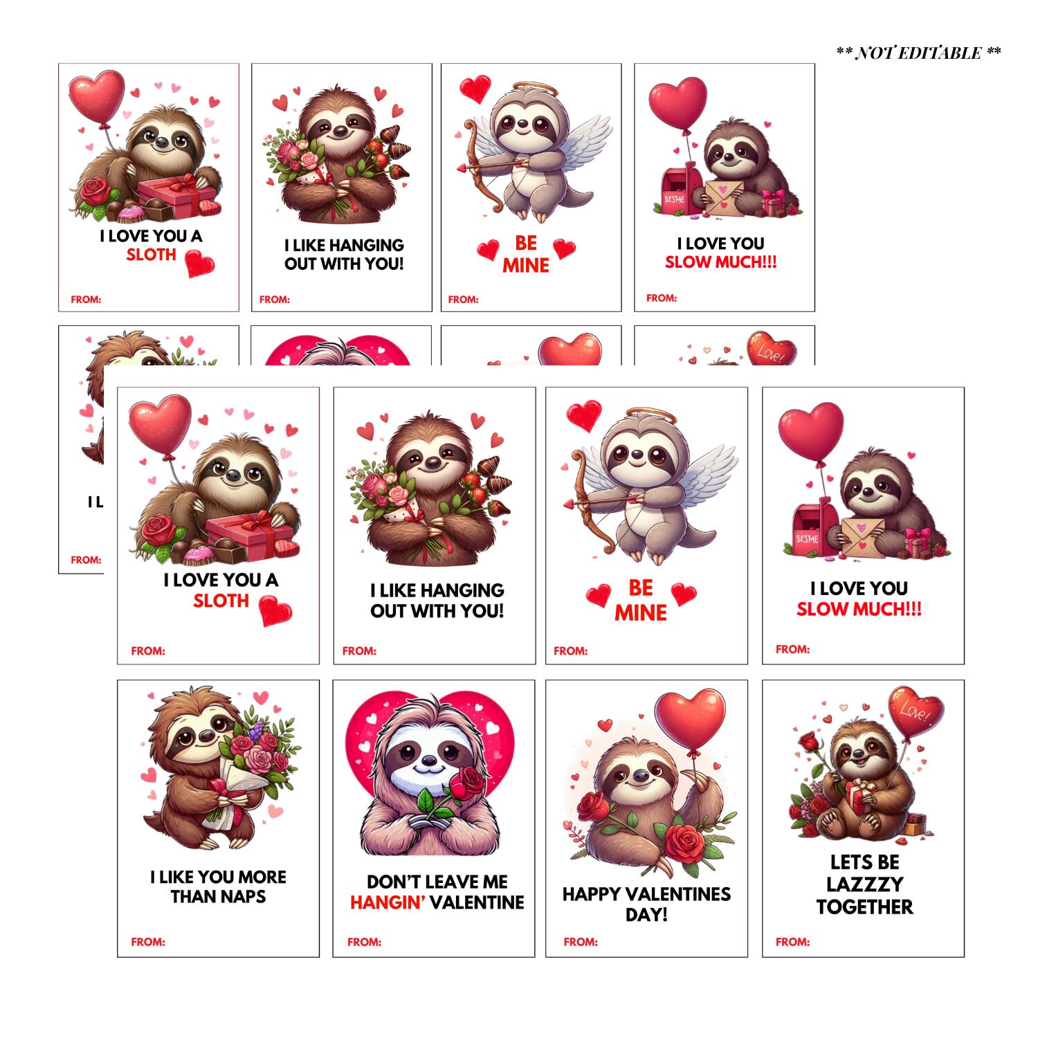 Sloth Valentine Printable, Sloth - Etsy