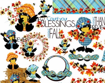 Happy Fall Crows Clipart-instant Download-digital Clipart-png - Etsy