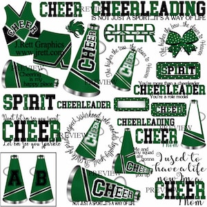 Cheer Clip Art, MORE COLORS, 50+ Graphics, Black Green Cheerleader ...