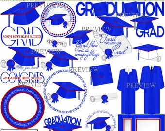 Blue Graduation Clipart MORE COLORS Royal Blue Clip Art - Etsy