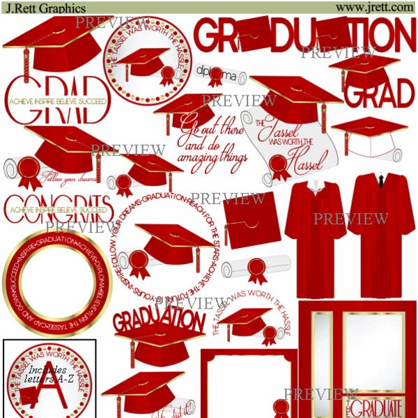 Graduation Cap Clip Art Red - Etsy