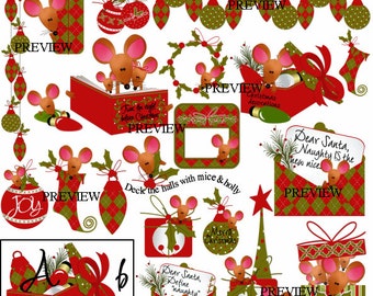 Cute mice clip art Christmas mouse clipart mice stocking | Etsy