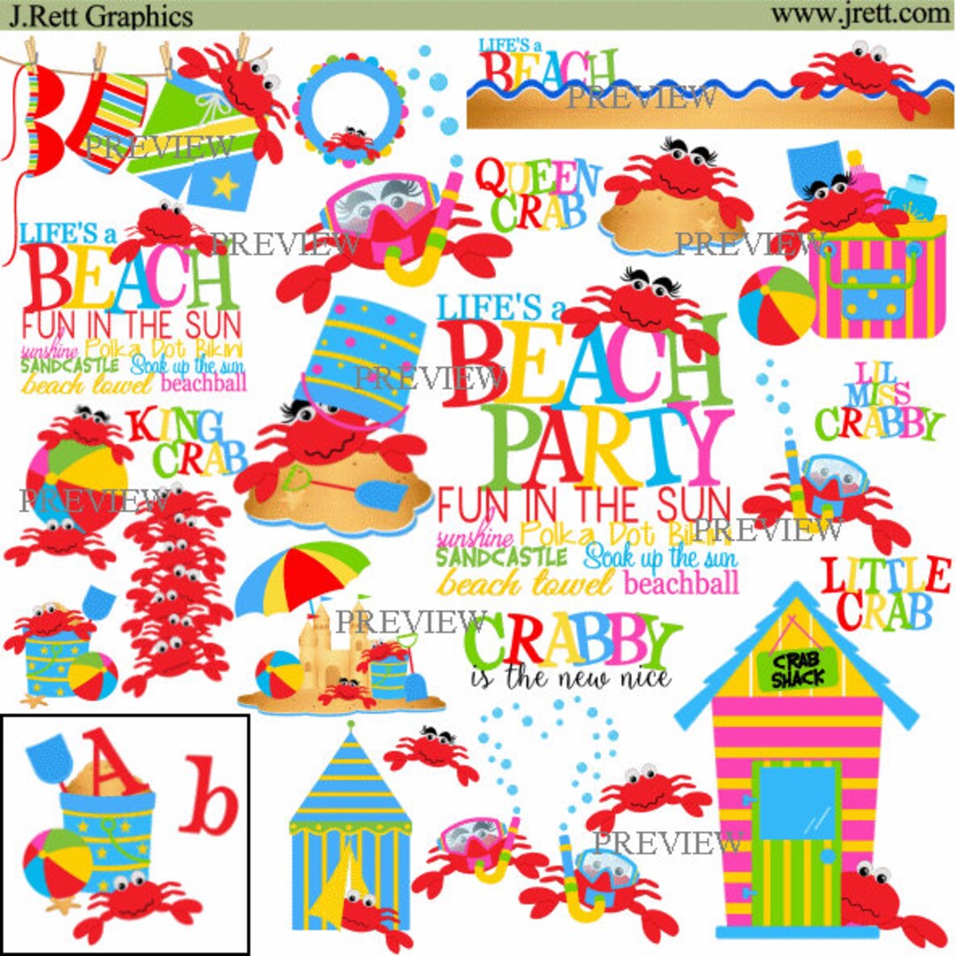 Lil Crabby Party Clipart, Crab Shack, Miss Crabby, King Crab Clip Art ...