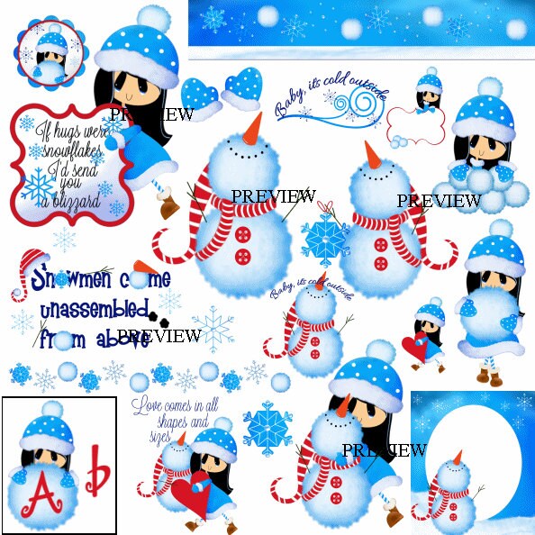Snowman DIY Clipart Make Your Own Party Favors Decorations Invites ...
