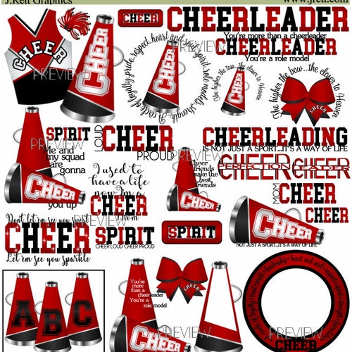 Cheer Clipart MORE COLORS 50 Graphics Black Red Cheer Clip - Etsy