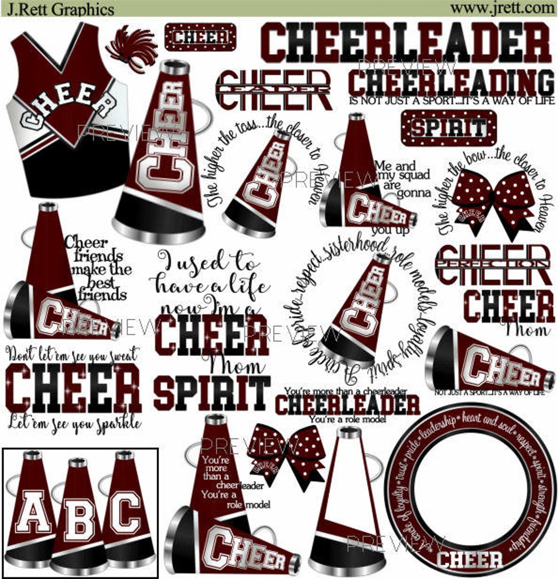 Cheer Clipart, MORE COLORS, 50+ Graphics, Maroon Black Cheer Clip Art ...