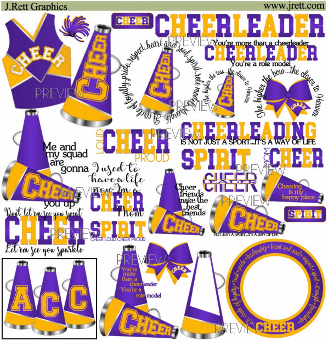 Cheer Clip Art MORE COLORS 50+ Graphics, Purple Yellow Gold ...
