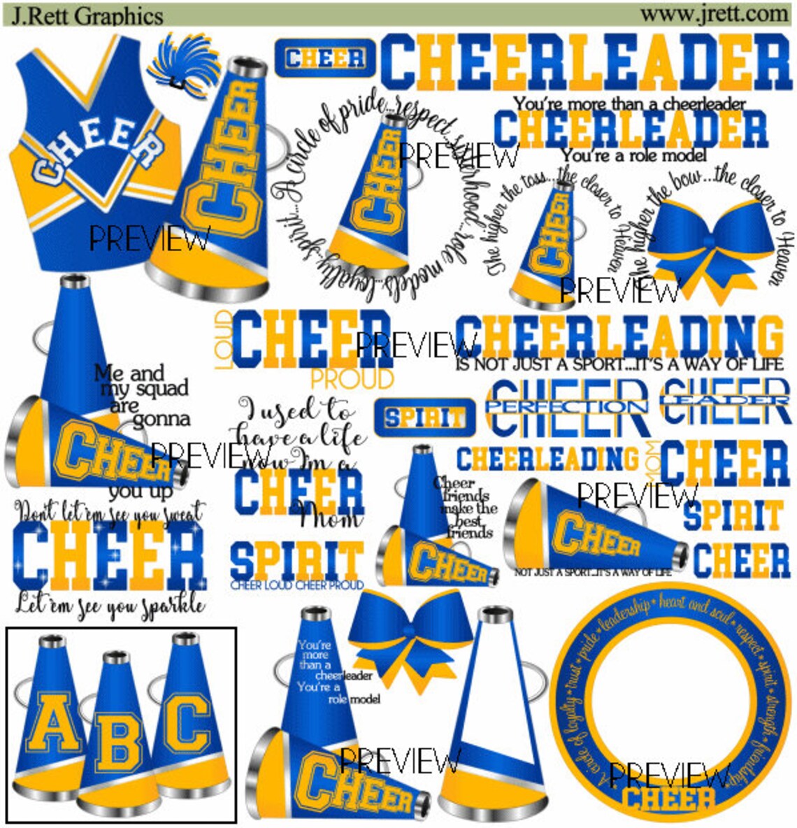Cheer Clip Art, MORE COLORS, 50+ Graphics, Yellow Gold Cheer Clipart ...