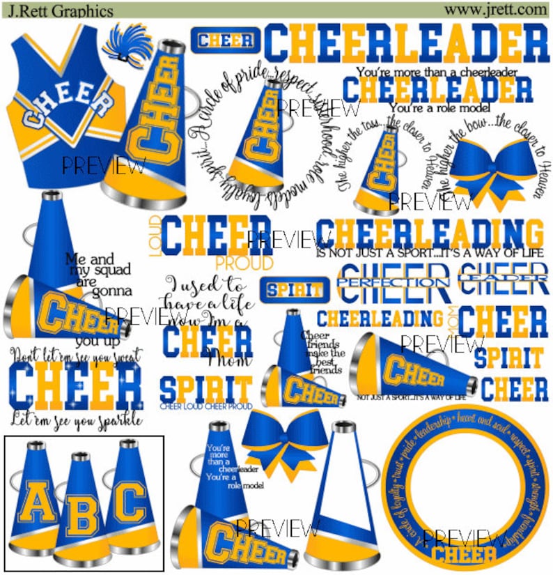 Cheer Clip Art, MORE COLORS, 50+ Graphics, Yellow Gold Cheer Clipart ...