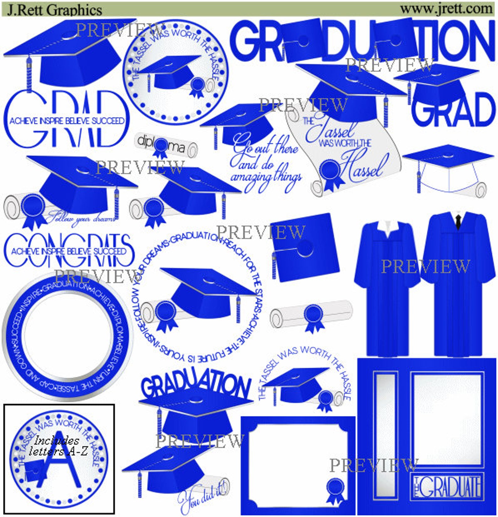 Royal Blue Graduation Clipart, MORE COLORS, Royal Blue White Graduate ...