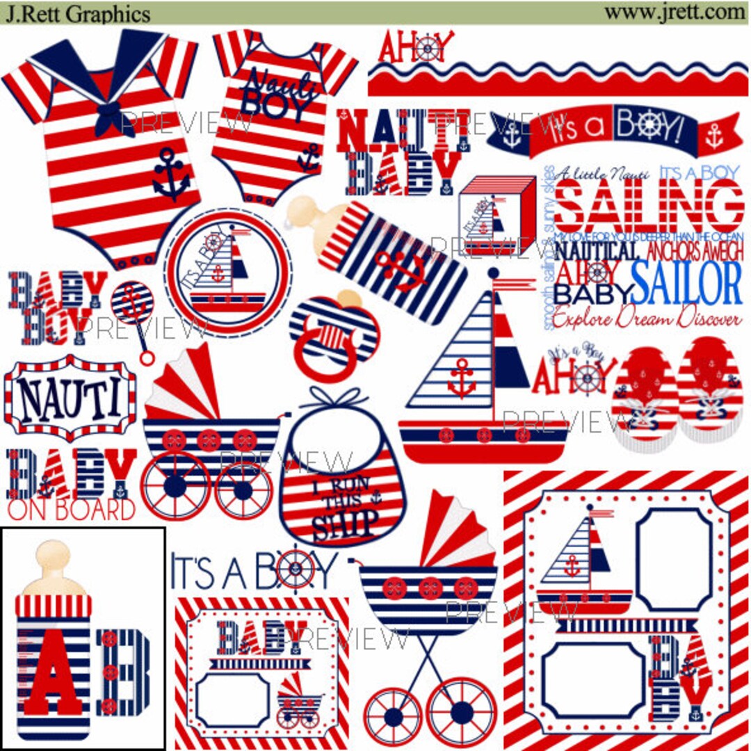 Cute Nautical Baby Clip Art, Baby Boy Clipart, Sailor Baby Clip Art ...