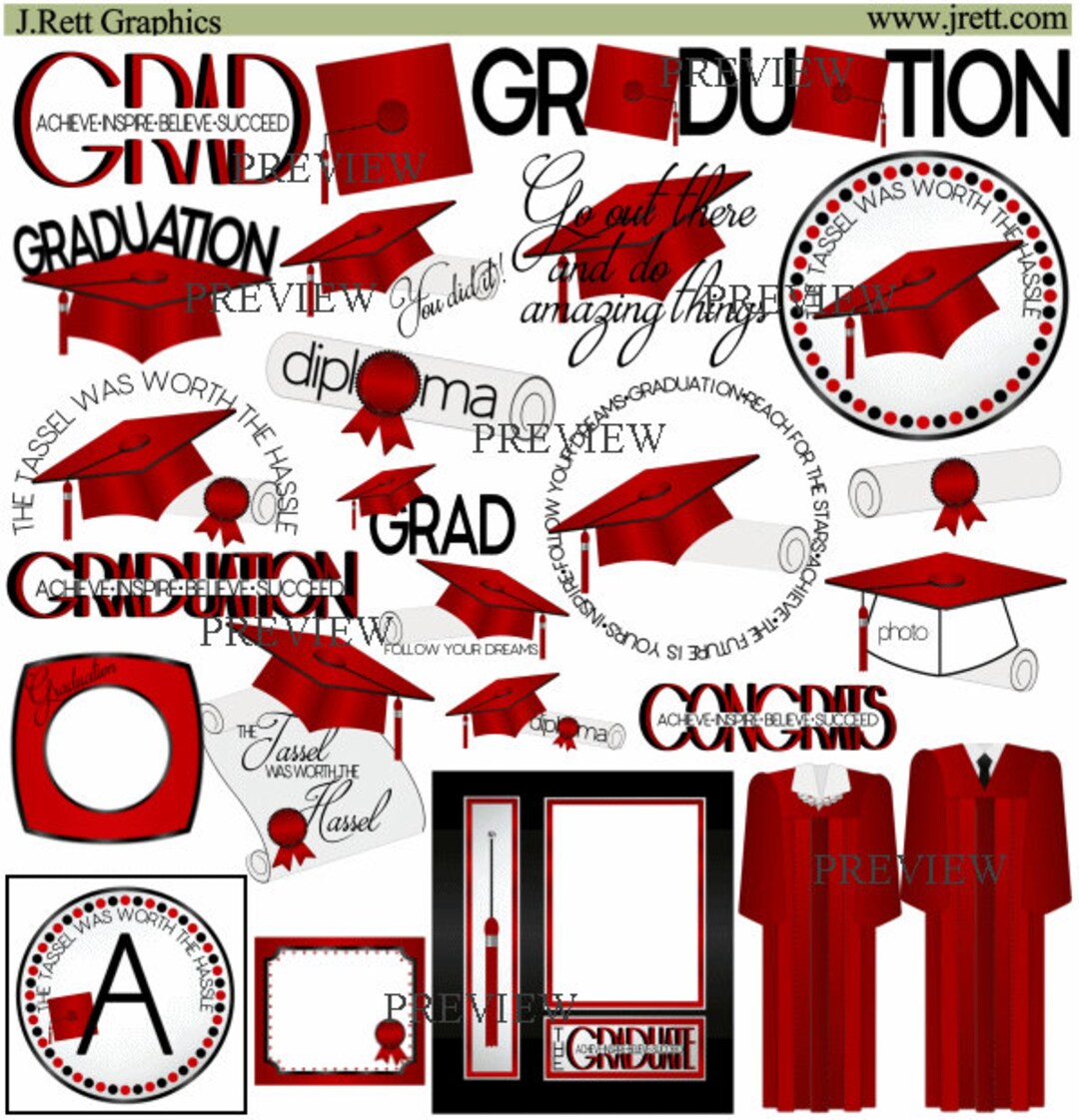 Red Black Graduation Clipart, MORE COLORS, Cap Tassel Clip Art ...