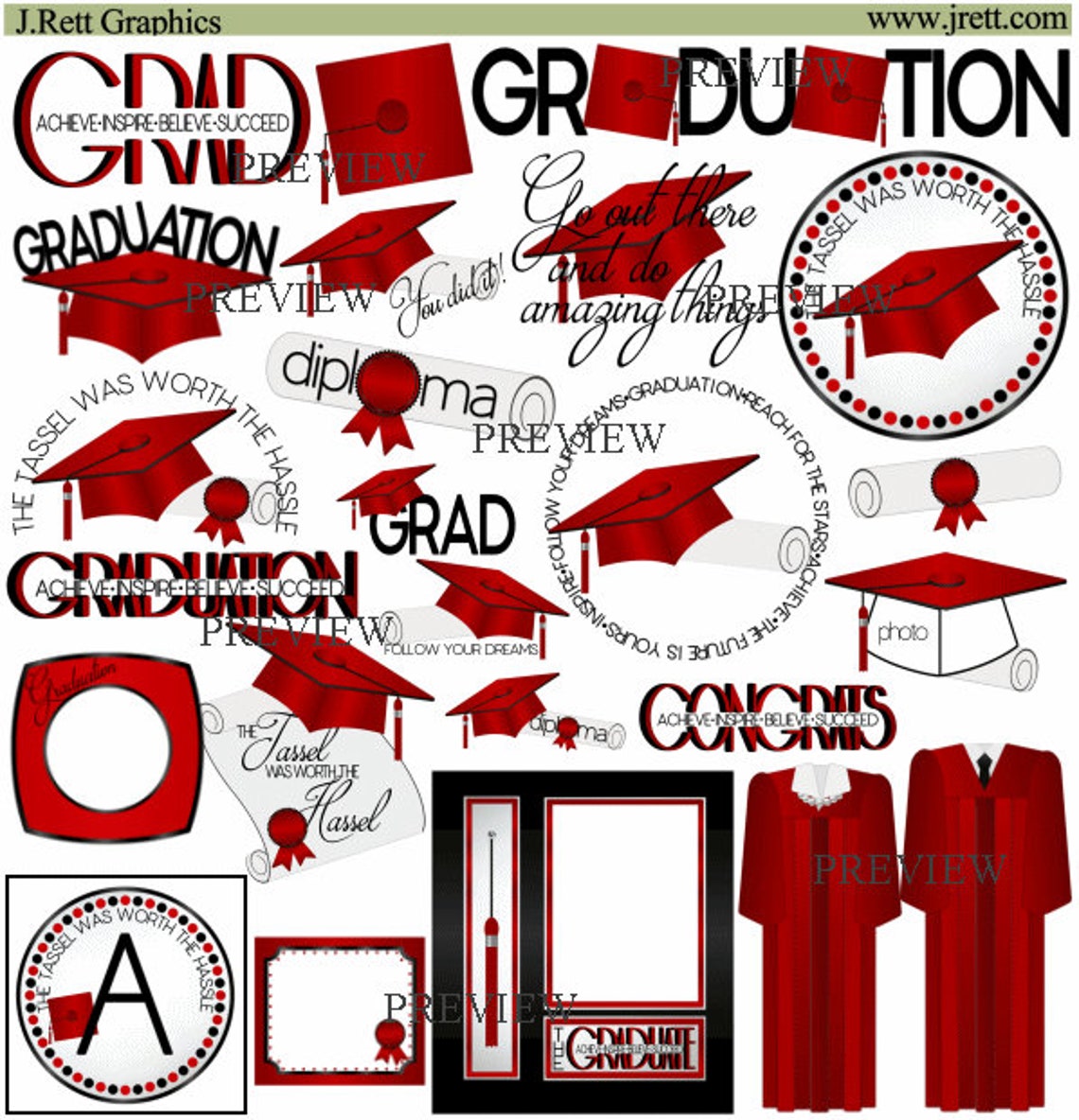 Red Black Graduation Clipart, MORE COLORS, Cap Tassel Clip Art ...