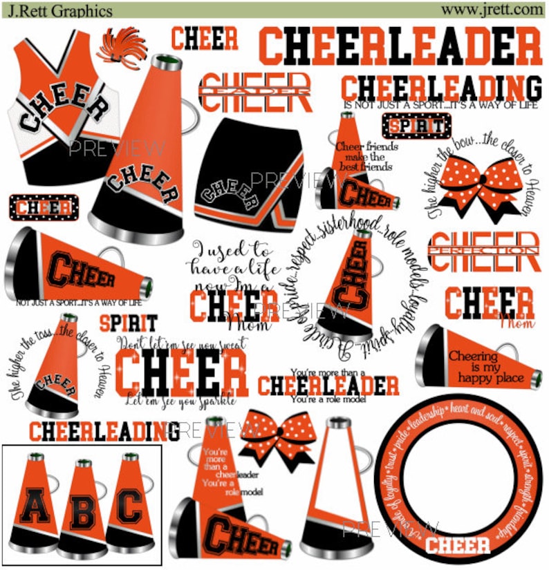 Orange Cheerleader Clip Art, MORE COLORS, Orange Black Cheerleading ...