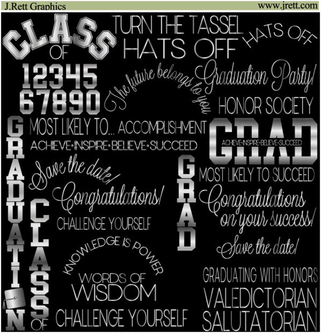 Silver Graduation Clipart, MORE COLORS, Graduation Word Clip Art ...
