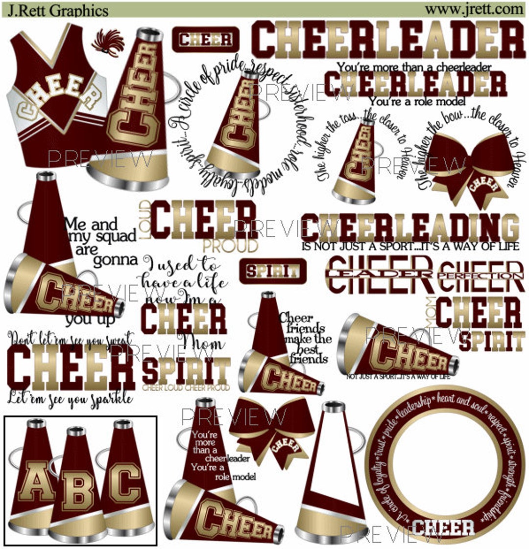 Cheer Clipart, MORE COLORS, 50+ Graphics, Maroon Gold Cheer Clip Art ...