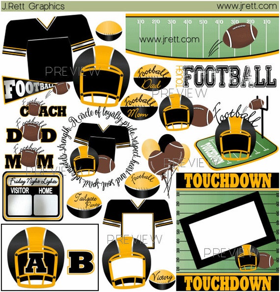 Football Clip Art MORE COLORS Black Gold Football Clipart - Etsy