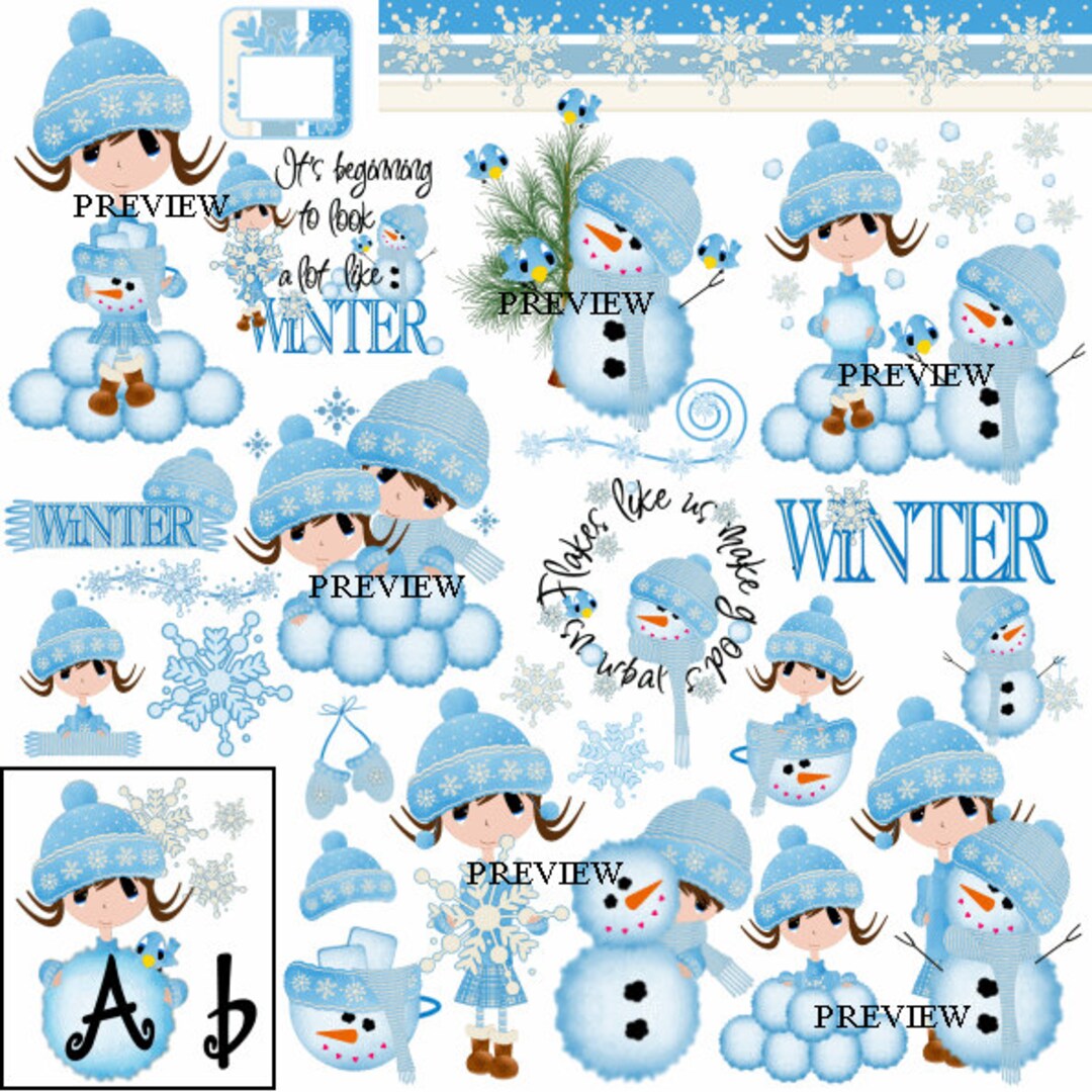 Winter Snowman DIY Clipart Make Your Own Party Favors Decorations ...