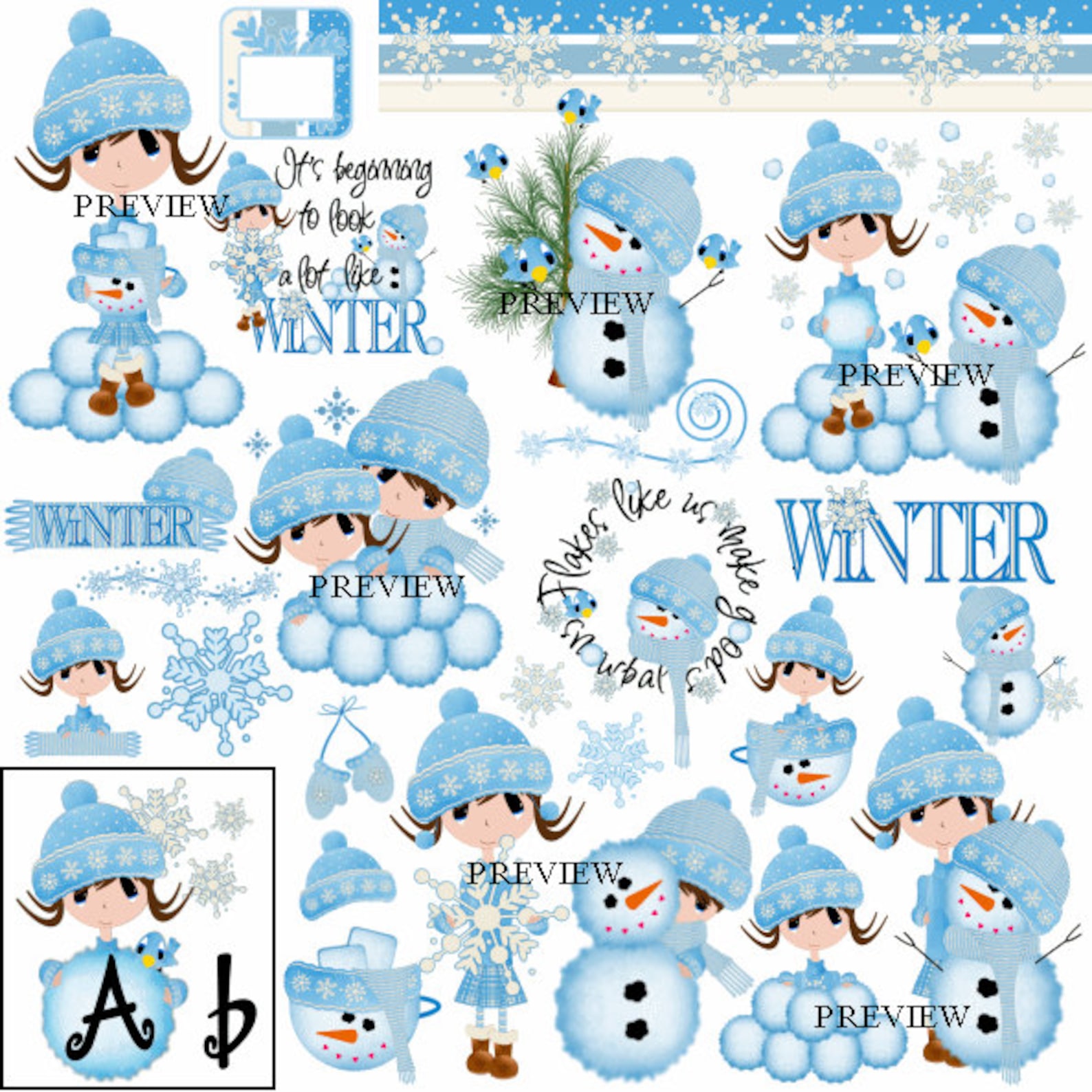 Winter Snowman DIY Clipart Make Your Own Party Favors Decorations ...