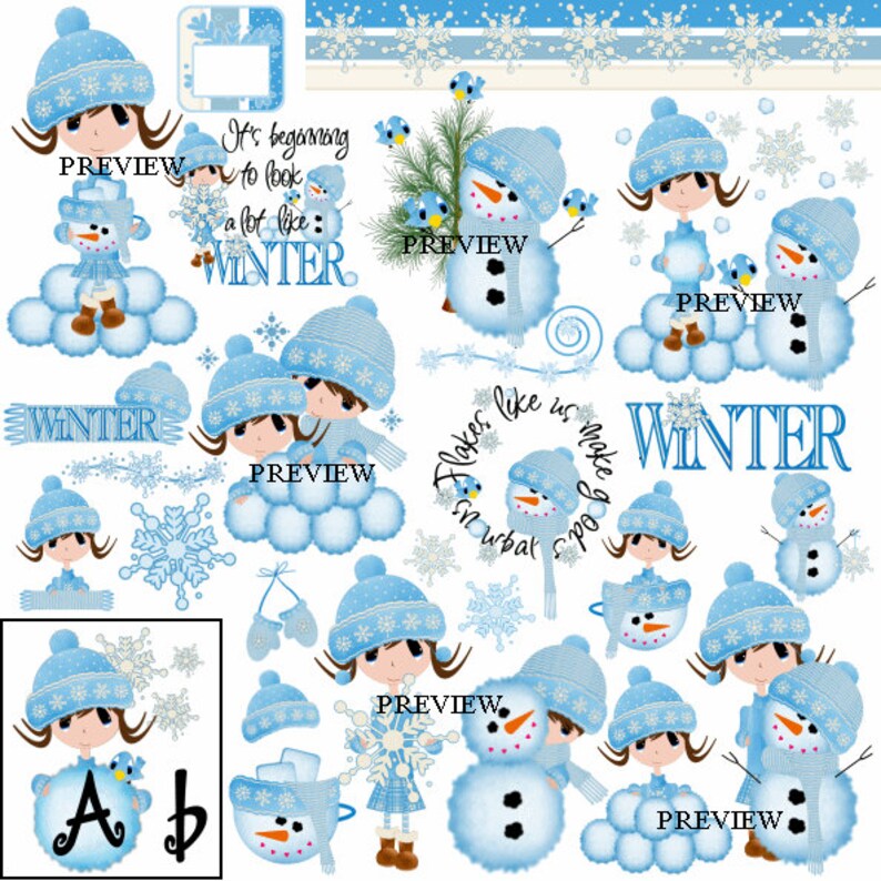 Winter Snowman DIY Clipart Make Your Own Party Favors Decorations ...