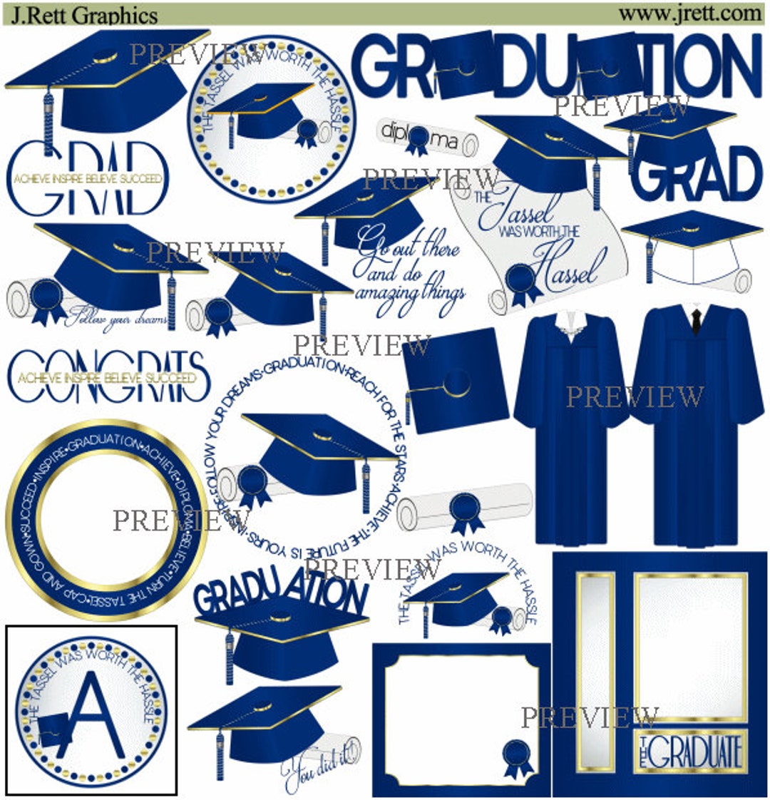 Blue Graduation Clip Art, MORE COLORS, Gold, Tassel Clipart, Cap Gown ...