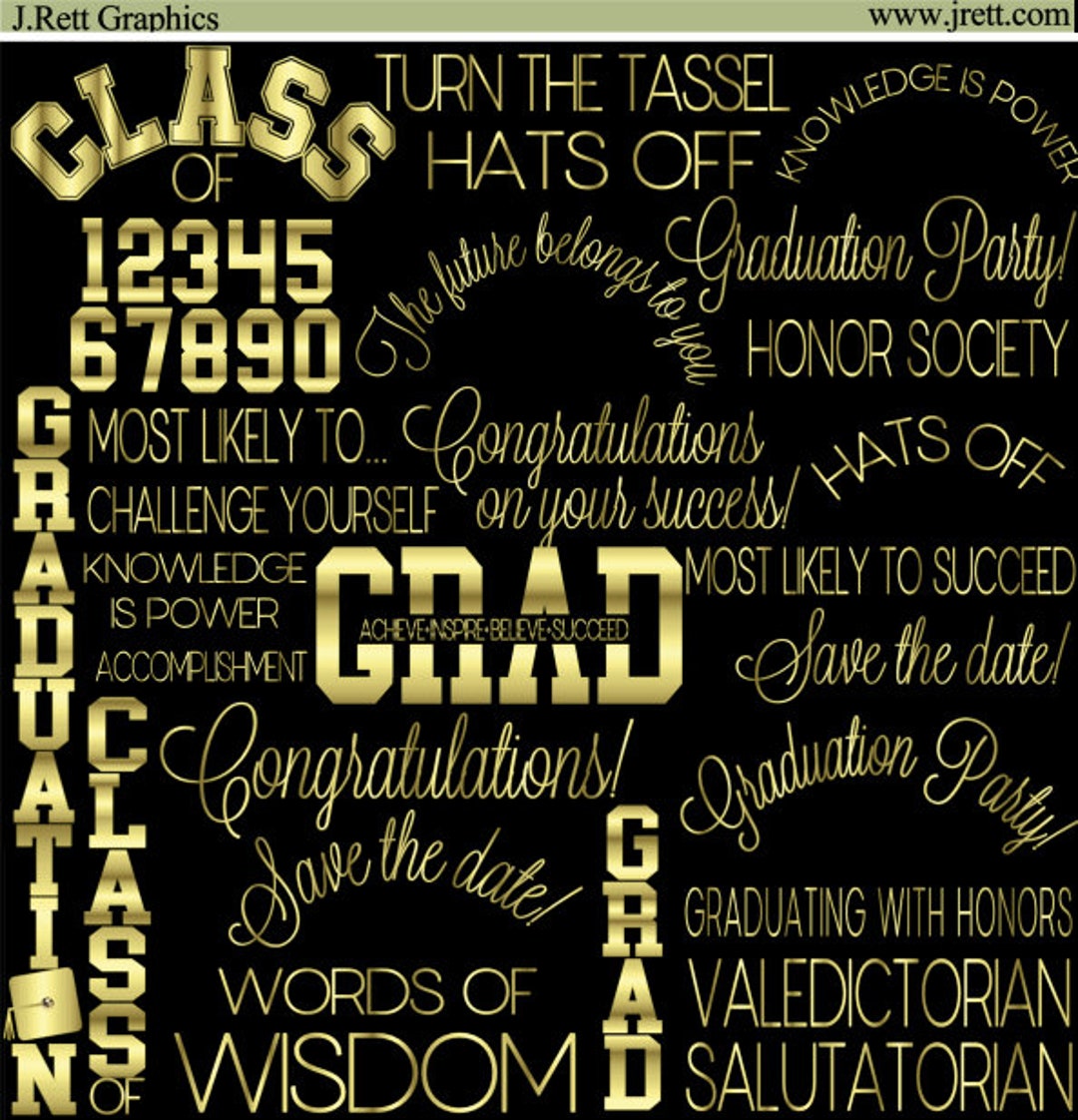 Gold Graduation Clipart, MORE COLORS, Graduation Word Clip Art ...
