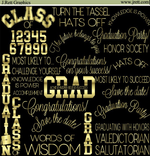 Gold Graduation Clipart, MORE COLORS, Graduation Word Clip Art ...