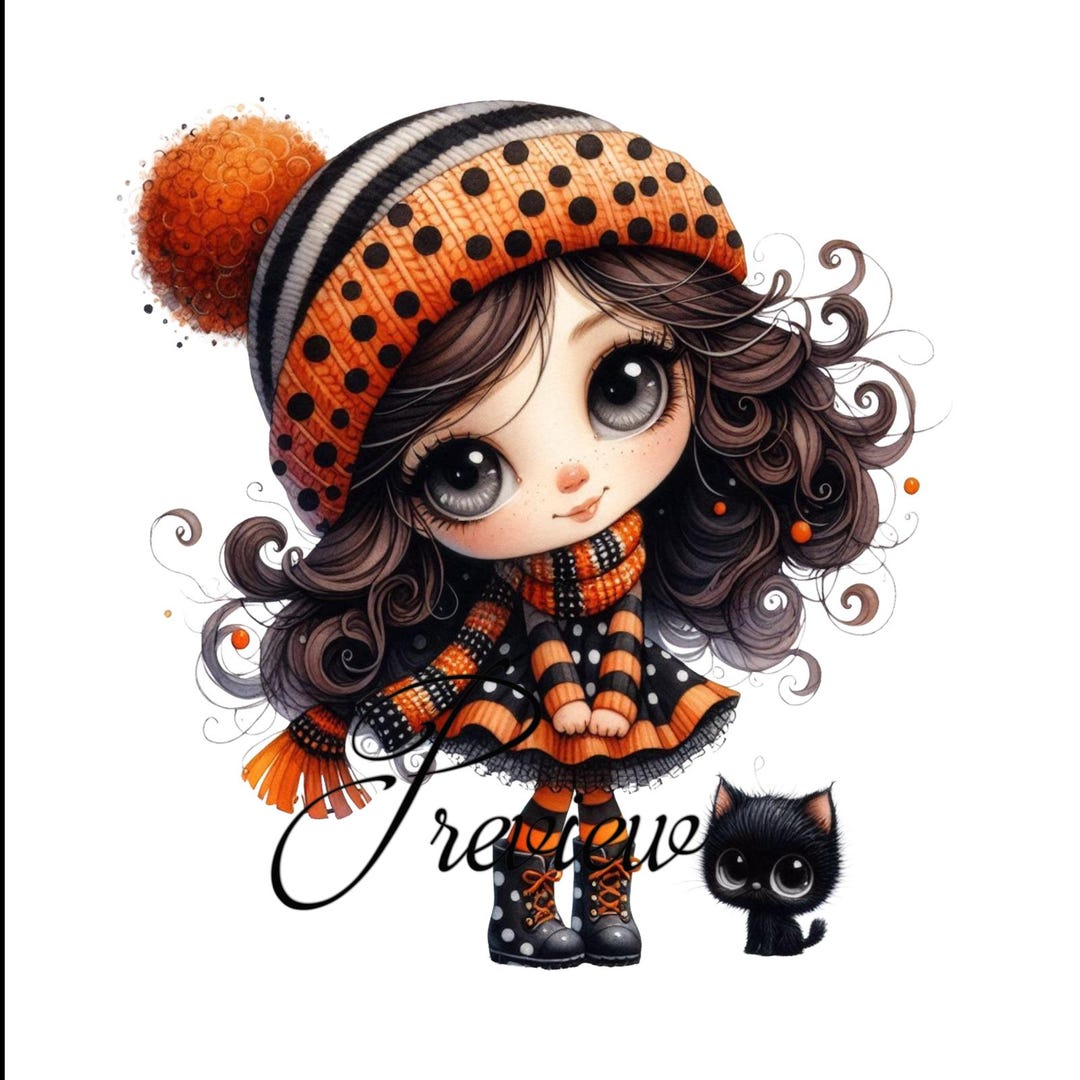 NEW! Kit 'n Kat PNG 300 Dpi Cute Halloween and Fall Little Girl ...