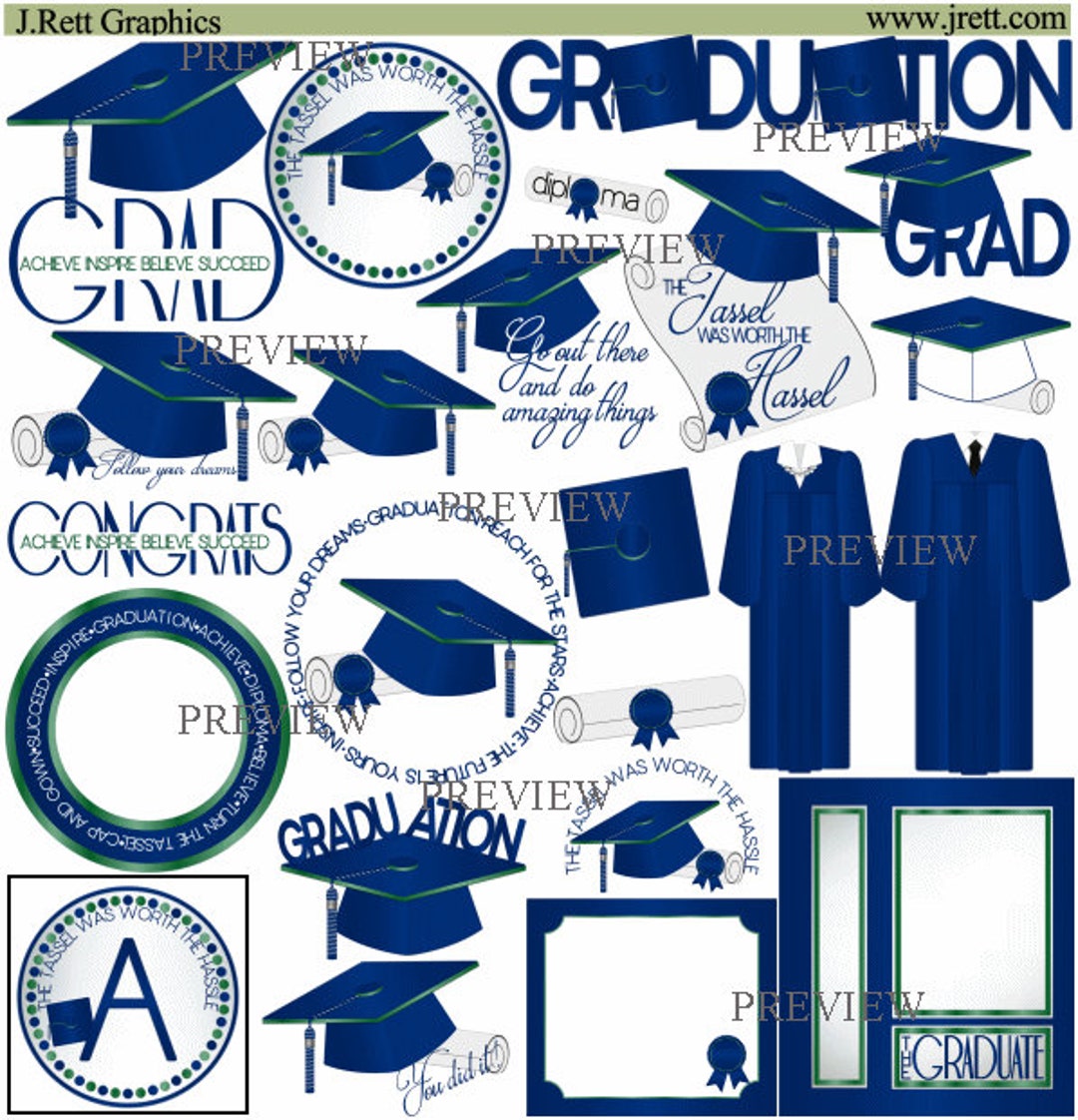 Blue Green Graduation Clipart, MORE COLORS, Tassel Clip Art, Cap Gown ...